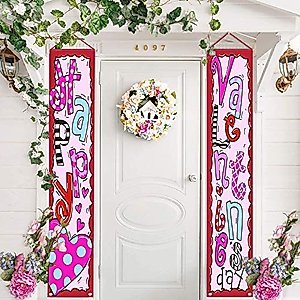 Whaline Happy Valentine's Day Porch Sign Heart Love Hanging Door Sign Red Pink Valentine Banner for Holiday Home Indoor Outdoor Wall Door Garden Party Decoration Supplies