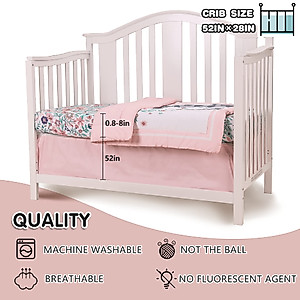 Honkaii Giraffe 3-Piece Crib Bedding Set, Baby Nursery Bedding Sets Including Crib Quilt, Crib Skirt, Crib Sheet, Pink Crib Sets for Girls