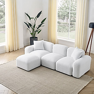 GNIXUU Modular Sectional Sofa, 94.5" Convertible L-Shaped Couch for Living Room, Modern Minimalist Teddy Sherpa Cloud Couches with 2 Comfy Pillows, White