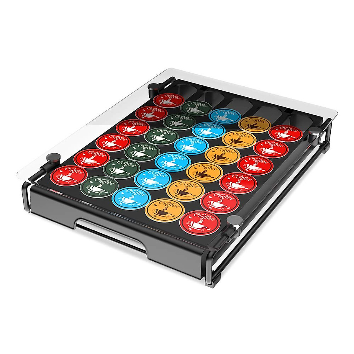 EVERIE Glass Top Coffee Pod Storage Organizer Drawer Holder Compatible with K Cup Pods, Holds 35 Pods, KP3501-BL