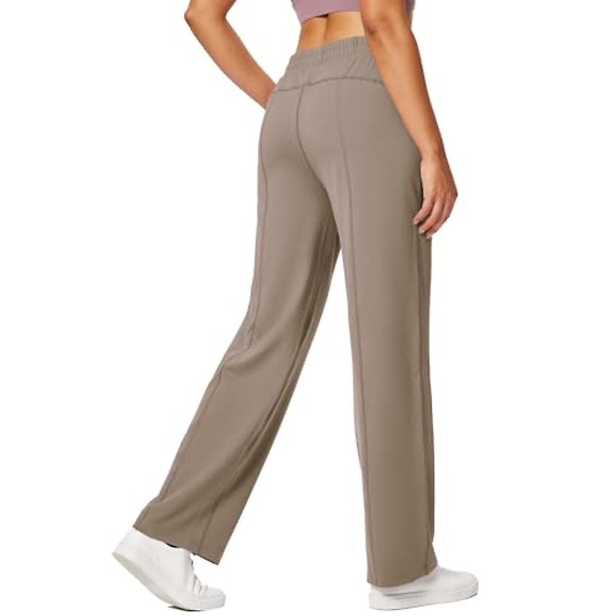 BALEAF Women's Straight Leg Sweatpants Wide Leg Athletic Lounge Pants Pockets Stretch Soft Workout Brown L
