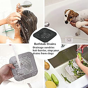 Shower Hair Drain Catcher, 4 PCS Raised Square Shower Drain Covers with Suction Cup, Silicone Drain Hair Catcher Hair Stopper Drain Cover for Bathroom Bathtub Kitchen (Multicolor)