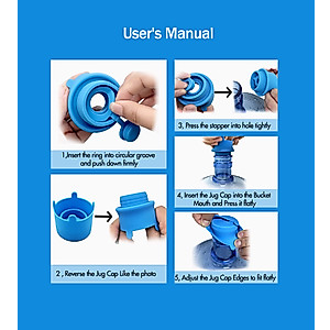 Feesrivers 3 &5 Gallon Water Jug Cap,Food Grade Silicone Reusable Replacement Caps, Double Protection Caps fit all 55mm Bucket Water Dispenser Caps (3)