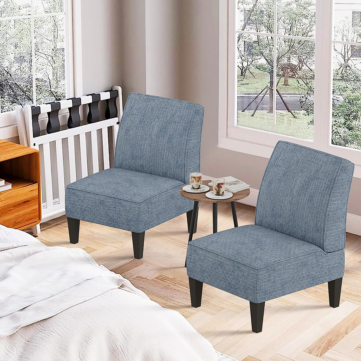 ALISH Accent Chairs Upholstered Living Room Chairs Armless Side Chairs Bedroom Chairs with Curved Backrest and Wooden Legs (2, Prints)