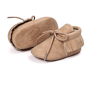 RVROVIC Baby Boys Girls Moccasins Soft Sole Tassels Prewalker Anti-Slip Shoes (S:0~6 Months, PU Khaki)
