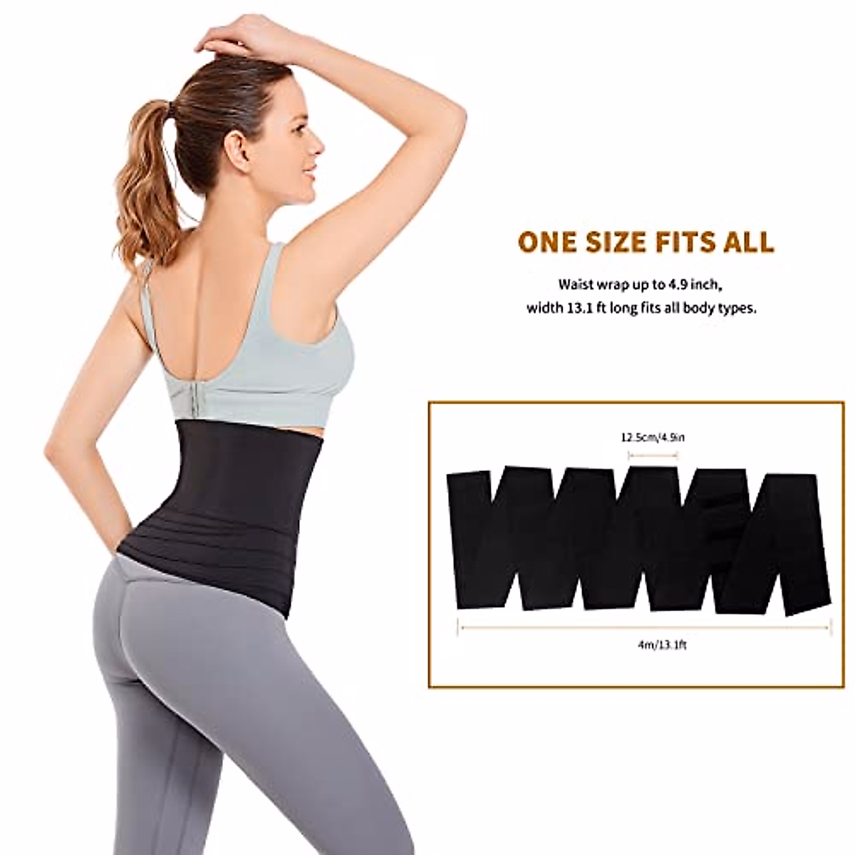 CINDOU Waist Trainer For Women Lower Belly Fat Plus Size Wide4.9in Long13.1ft Adjust Tummy Wraps Sweet Sweat Band Belt For Stomach Bandage Wrap Body Shapewear Invisible Trimmer Shaper Waist Training