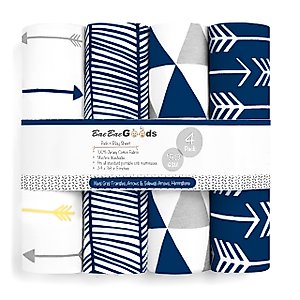 Pack n Play Sheets – Pack and Play Sheets 4 Pack – 100% Super Soft Jersey Knit Cotton Playard Mattress Sheets – Portable Playpen Sheet – Fitted Play Yard Mini Crib Sheets for Boy & Girl (24 x 38 x 5)