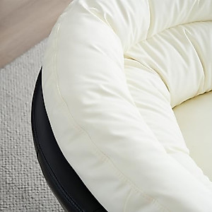 Swivel Barrel Accent Chair, Round Armchair with Wide Upholstered, 360 Degree Swivel PU Leather Club Sofa Chair for Living Room, Bedroom, Office (Cream White+Black)