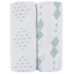 Cradle Sheets Changing Pad Cover - Travel Lite Universal Fit Baby Mattress Sheet 36" X 18 - Unisex Grey Sage Diamond - 2 Pack Set