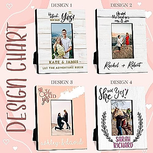 Lara Laser Works He Asked She Said Yes Picture Frame, Personalized Couple Frame w/Names - 2 Sizes & 2 Orientations - Gifts for Engaged Couples, Romantic Picture Frame, Weddings & Engagement Gifts, D2