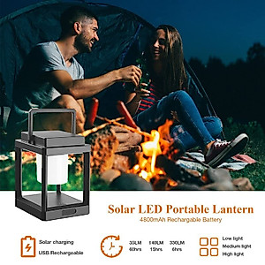 Solar-Powered LED Lantern, Dimmable Hanging Camping Lantern Light, IP44 Waterproof Table Lamp for Garden Table Patio Party