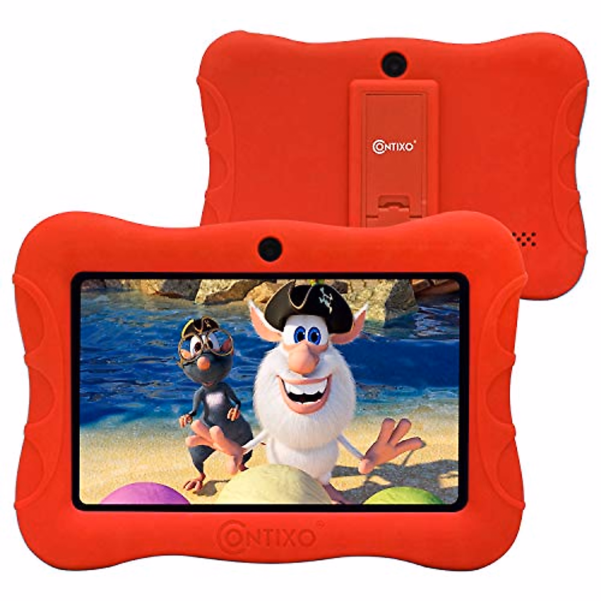 Contixo 7 Inch Kids Learning Tablet - Parental Control 32GB Android 11, for at Home School Children Infant Toddlers - Pre-Loaded Disney E-Books Apps, Child-Proof Case, Great Gift for Children (Red)