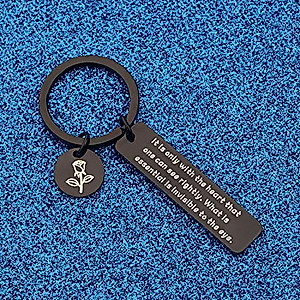 WUSUANED Book Quote Keychain With Heart Can See Rightly The Essential Is Invisible To The Eye Gift For Book Fans Lovers