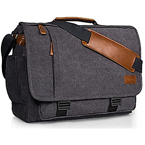 ESTARER Computer Messenger Bag 17-17.3 Inch Water-resistance Canvas Laptop Shoulder Bag for Travel Work College New Version, Grey