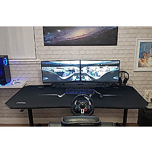 Furmax Gaming Desk T-Shaped Pc Computer Table with Carbon Fiber Surface Free Mouse Pad Home Office Desk Gamer Table Pro with Game Handle Rack Headphone Hook and Cup Holder (Black, 55 Inch)