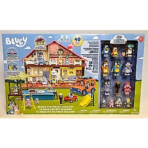 Bluey New 2023 Ultimate Mega Set | 40 Piece 4 Sets in one mega playset | Complete & Extended Heeler Family & Friends 14 Character Figures