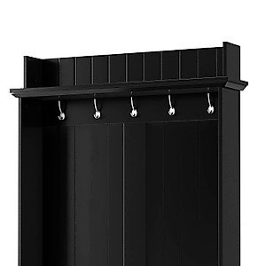 Aisurun Vintage 38.5" Wide Hall Tree Coat Rack Coat Hanger with 5 Hooks, 2 Large Drawers & 1 Top Shelf, Storage Bench Entryway Bench for Hallway Living Room (Black)