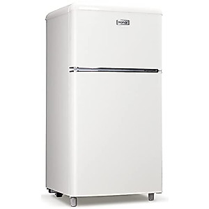 Compact Refrigerator 3.2 Cu.Ft WANAI Classic Retro Refrigerator 2 Door Mini Refrigerator Adjustable Remove Glass Shelves Refrigerator Suitable for Dorm Garage and Office