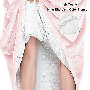 Wearable Blanket Hoodie Flannel Sherpa Fleece Blanket Sweatshirt for Adults Women Men Cozy Hooded Blanket with Hood PVC Pocket (Pink)