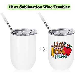 Draheri 12 Oz Sublimation Wine Tumblers Blanks Bulk, Stainless Steel Double Wall Insulated Sublimation Cups, Sublimation Mugs with Straw and Straw Brush, Individually Boxed (8 Pack)