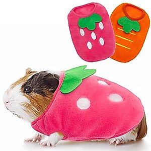 TUKOAW Guinea Pig Clothes - Cute Strawberry & Carrots Pet Colthes for Guinea Pig Rabbit Ferret Rat Chinchilla Kitten MiniDogs - Soft Warm Guinea Pig Costume for Winter Fall