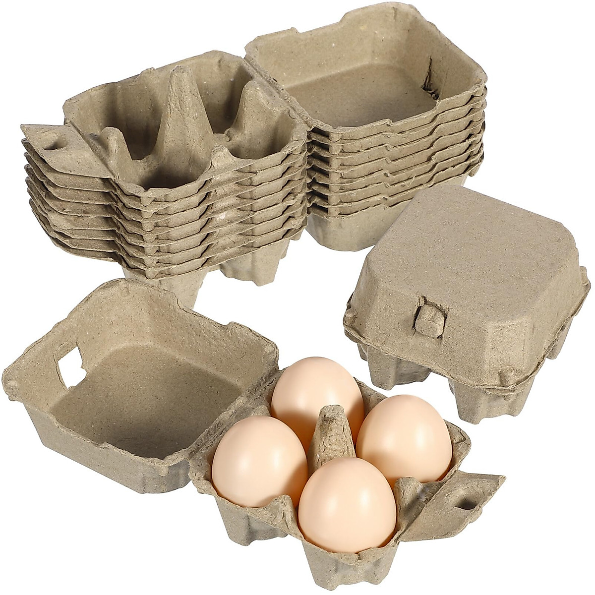 Luxshiny 10pcs 4 Count Kraft Pulp Egg Tray Holder for Home Refrigerator, Farm Market, Travel, Camping, Picnic