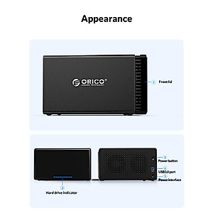 ORICO 8 Bay Tool-Free Aluminum Hard Drive Enclosure with 2 Build-in Fans, Horizontal HDD Docking Station for Small Business Data Backup and Expansion Max to 128TB- NS800U3