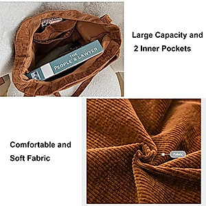 ALUWU Corduroy Tote Bag for Women Girl Casual Work Canvas Shoulder Handbags Cute Large Purse Light Green