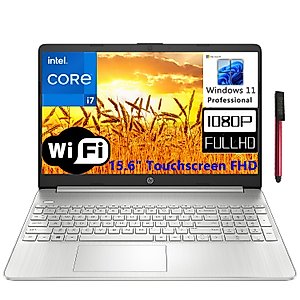 HP 15 15.6" FHD Touchscreen Windows 10 Pro Business Laptop Computer, Quad-Core i7-1165G7 up to 4.7GHz, 16GB DDR4 RAM, 1TB PCIe SSD, 802.11AC WiFi, Bluetooth 4.2, Type-C, Broage 64GB Flash Stylus
