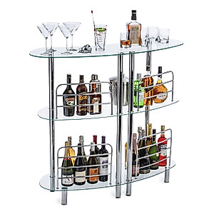 Mango Steam Bar Table for Home - Contemporary Modern Home Bar Unit, Liquor Bar with 2-Tier Storage Shelves, Durable Liquor Bar for Parties & Gatherings, 47" L x 13.6" D x 41" H - Clear