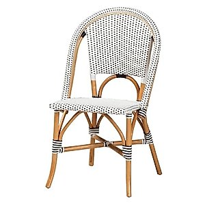 Baxton Studio Bali & pari Genica Classic French Black and White Weaving and Natural Brown Rattan Indoor and Outdoor Bistro Chair