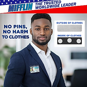 Mifflin-USA Name Tag Magnets (10 Badge Holder Magnets, 1.75 x 0.5 inches), Name Tag Magnet Backs w/ 3 Extra-Strong Neodymium Magnets for ID Badge Holders