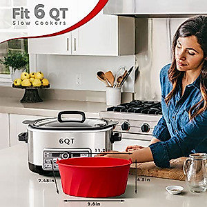 GRMIKBU 2PCS Crock pot Liners Small Silicone Slow Cooker Liners Crock-Pot Liners fit 6 Quart Oval Slow Cooker, Food Grade Material, Reusable Slow Cooker Liners, Leakproof, Dishwasher Safe, with Handles, Alternative to Disposable Liners
