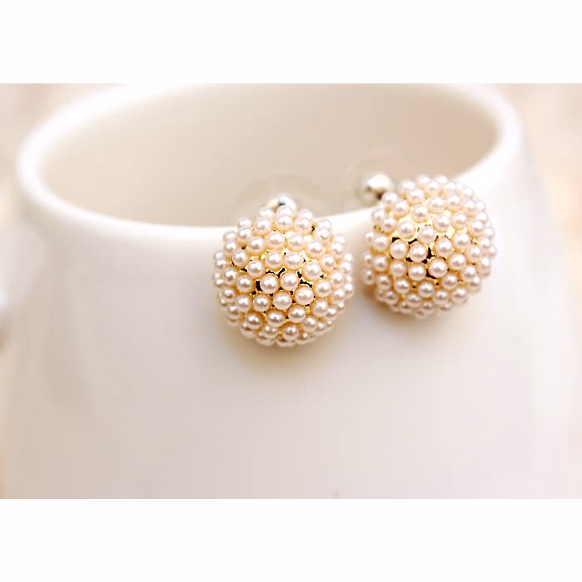 Pearl Earrings Stud for Women 18K Plated Gold Pearl Bridal Earrings for Wedding Birthday Anniversary Mothers Day (Gold Pearl Earrings)