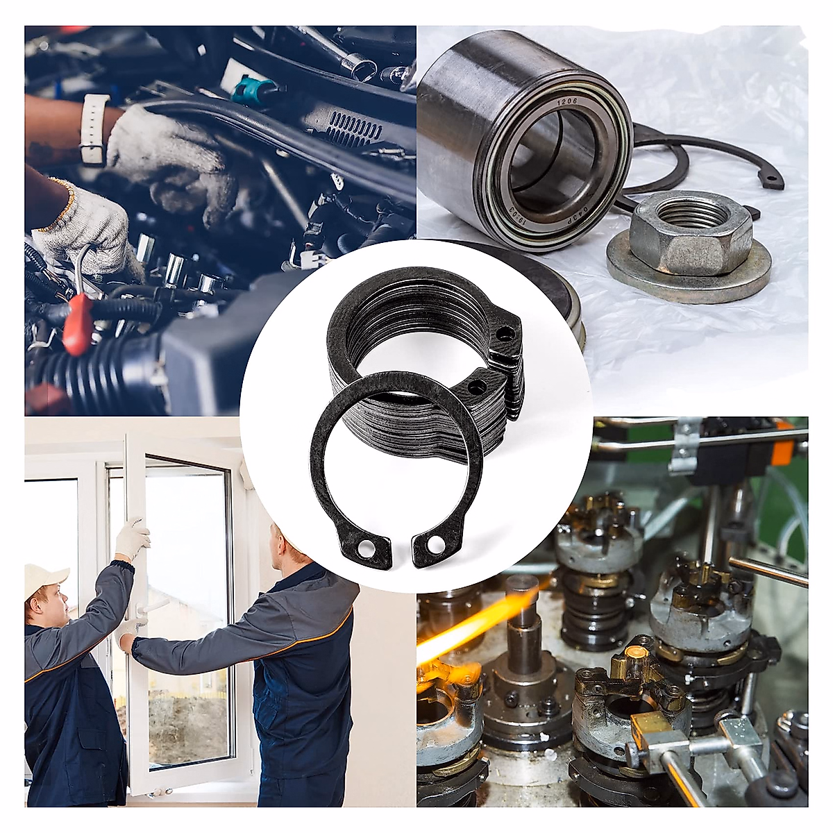 NINDEJIN Snap Ring Shop Assortment, 145PCS External Retaining Rings 15-28mm (0.59''-1.1'') Carbon Steel Snap Retaining C Clip Rings Kit for Grooved Shafts, Studs, and Other Moving Parts