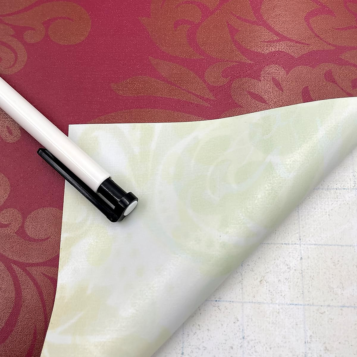 Yifely Red Golden Damask Self-Adhesive Shelf Drawer Liner PVC Furniture Paper 45x300cm