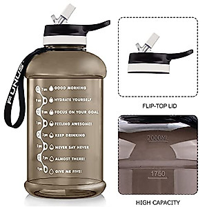 FUNUS Big Water Bottle BPA Free Half Gallon Water Bottle Jug Reusable Water Bottle for Men Women Fitness Sports Gym Outdoor (Transparent Black)