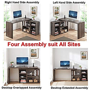 HSH L Shaped Computer Desk, Rustic Wood Corner Desk, Industrial Writing Workstation Table with Cabinet Drawer Storage for Home Office Study, Grey 55 inch