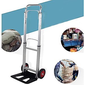 Aluminum Hand Truck Heavy Duty Hand Truck Dolly Cart Foldable Hand Cart 220 lb Capacity with 2 Elastic Ropes Telescoping Handle Handing Truck for Delivery Carrying (220lbs/2 Wheels)