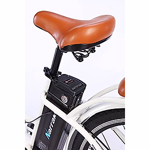 NARRAK 36V 350W 10Ah 26" Step-Thru Electric Bicycle City E-Bike Mountain Bikes Up to 30 Miles Removable Battery, Shimano 7-Speed and Dual Shock Absorber Commuter Bike for Adults (White)