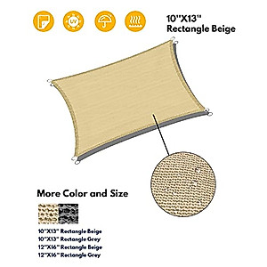 Fuairmee Sun Shade Sail 10' x 13' Beige Rectangle Shade Sail UV Block Fabric Sunshades for Patio Garden Backyard Outdoor Pergola Canopy Cover Sunshade Sails