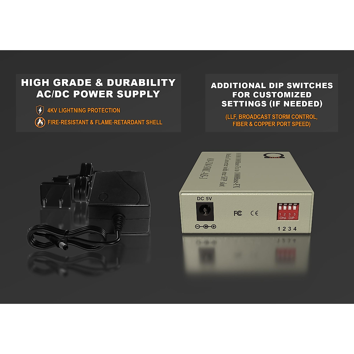 Multimode ST Gigabit Fiber Media Converter - Built-in ST Fiber Module 550 m (0.34 Miles) 850 nm - to UTP Cat5e 10/100/1000 RJ-45 – Auto Sensing Gigabit or Fast Ethernet - Jumbo Frame - LLF Support