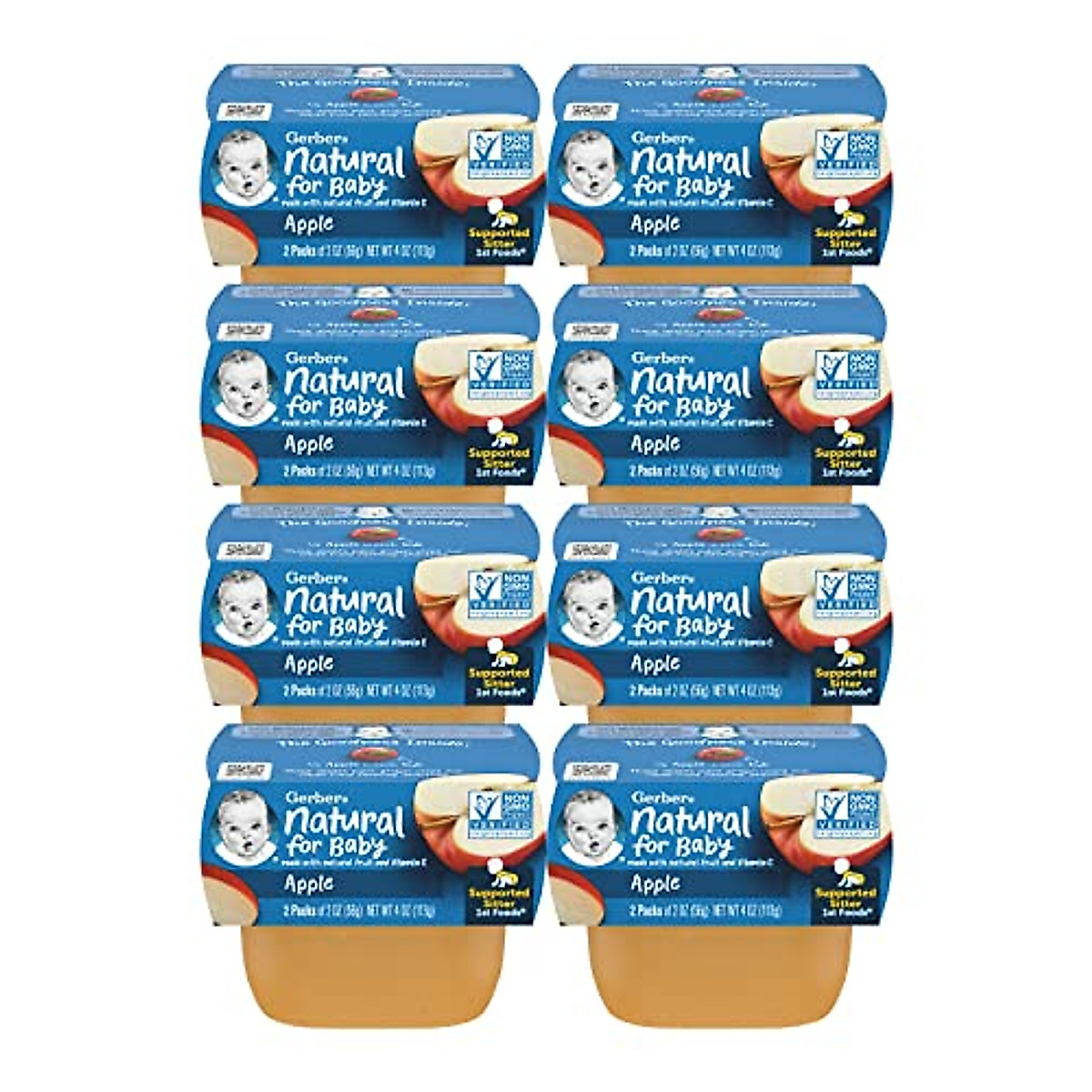 Gerber Natural for Baby 1st Foods Baby Food Tubs, Apple, Made with Natural Fruit & Vitamin C, Non-GMO Pureed Baby Food, 2 - 2 Ounce Tubs/Pack (Pack of 8)