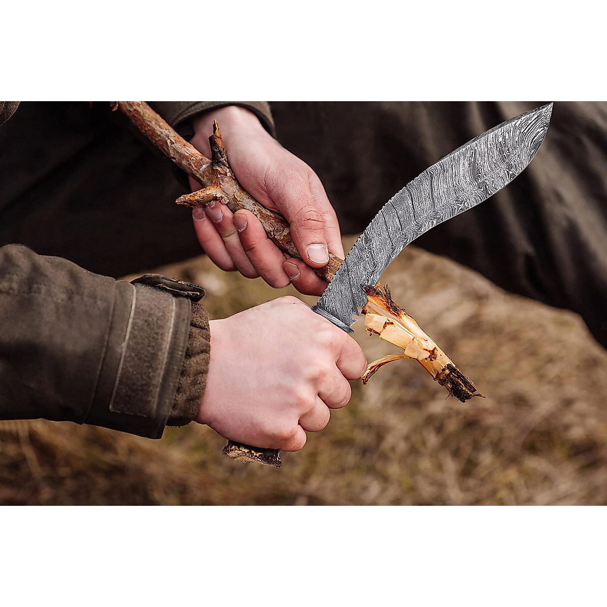 Damascus Steel Stag Horn Crown Antler Hunting Bowie Dagger Kukri Knife