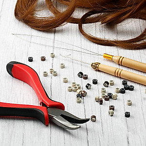 Hair Extension Kit Pliers Pulling Hook Needle Bead Device Tool Kits and 600 Pieces Silicone Lined Micro Rings (Black, Blonde and Brown Beads)