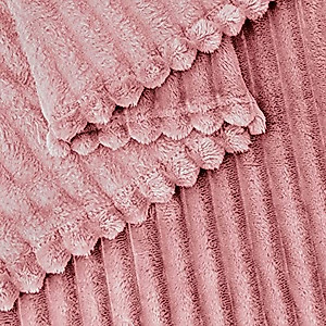 BEDELITE Fleece Throw Blanket for Couch – 3D Ribbed Jacquard Soft and Warm Decorative Spring Blankets – Cozy, Fuzzy, Fluffy, Plush Lightweight Pink Throw Blankets for Bed, Sofa, 50x60 inches
