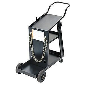 FIREPOWER 1444-0407 Metal Inert Gas Welding Cart for FP Series Welders and Plasma Cutters, Top Tray 12" x 18", Black, Single Bottle, Includes (2) Chains, (4) Wheels