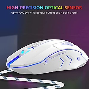 FUWANG Wired Gaming Mouse, USB Computer Mouse with RGB Backlit, 7200 DPI Optical Sensor, Ergonomic Gamer Mouse with 6 Programmable Buttons for Windows/PC/Mac/Laptop Gamer