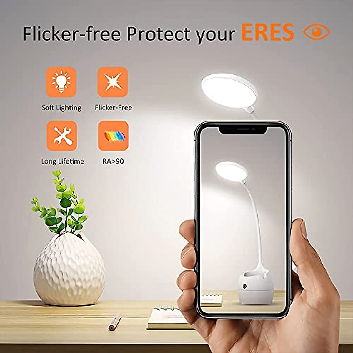 GSBLUNIE College Dorm Room Essentials - Desk Lamp, Pen Holder, 360° Gooseneck Desktop LED Desk Lamp with USB Charging Port, 3 Lighting Modes & 3 Brightness Levels, Table Lamp for Home Office