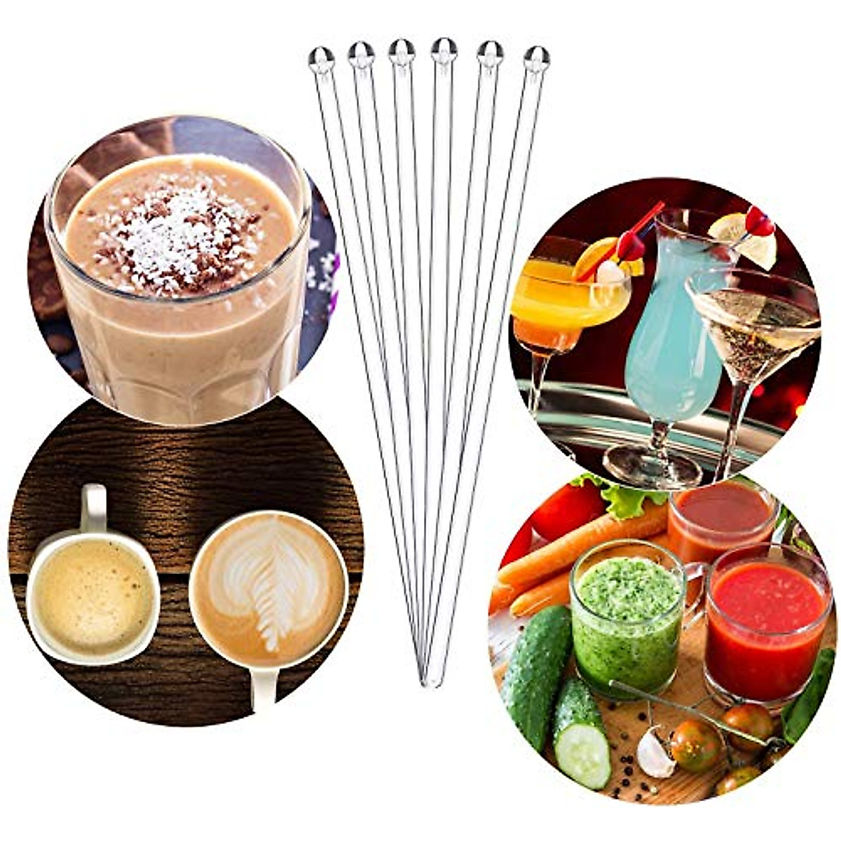 Ball Head Stirrer Disposible Plastic Round Top Crystal Swizzle Sticks ，Crystal Cake Pops, Cocktail Coffee Drink Stirrers 100 Pieces (Clear)
